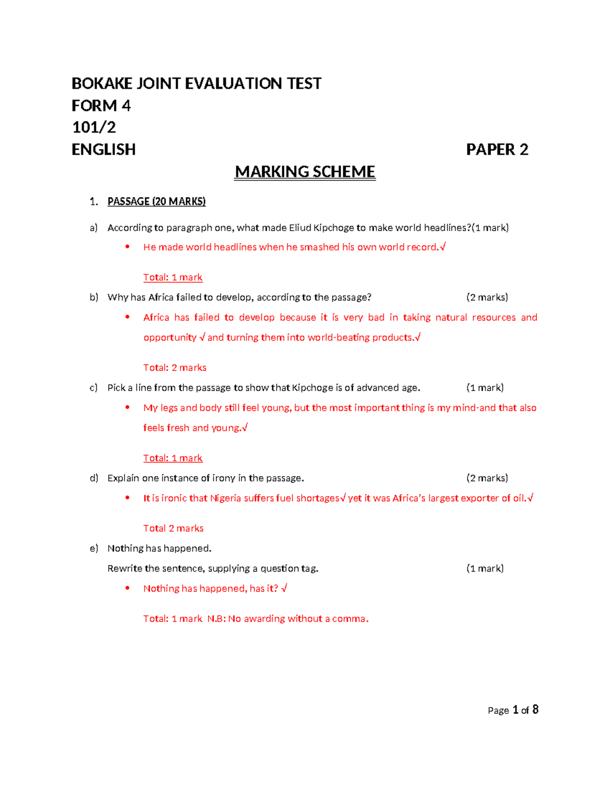 English PP2 MS - Revision Paper with Marking Scheme Insights - Studocu