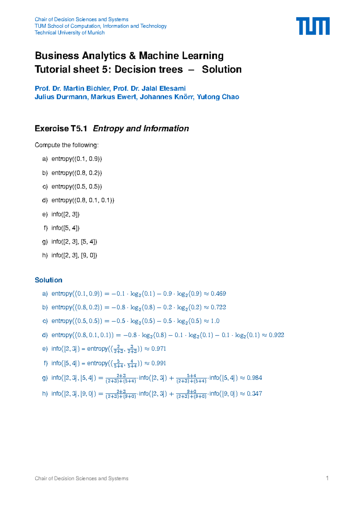 T05 Business Analytics: Decision Trees Solutions & Exercises - Studocu