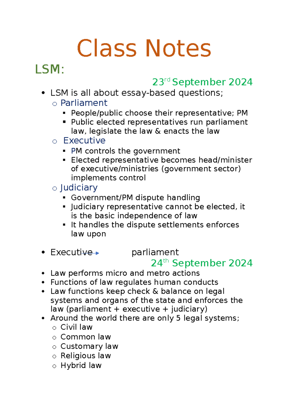 LSM Class Notes: Structure & Functions of Legal Systems - Studocu