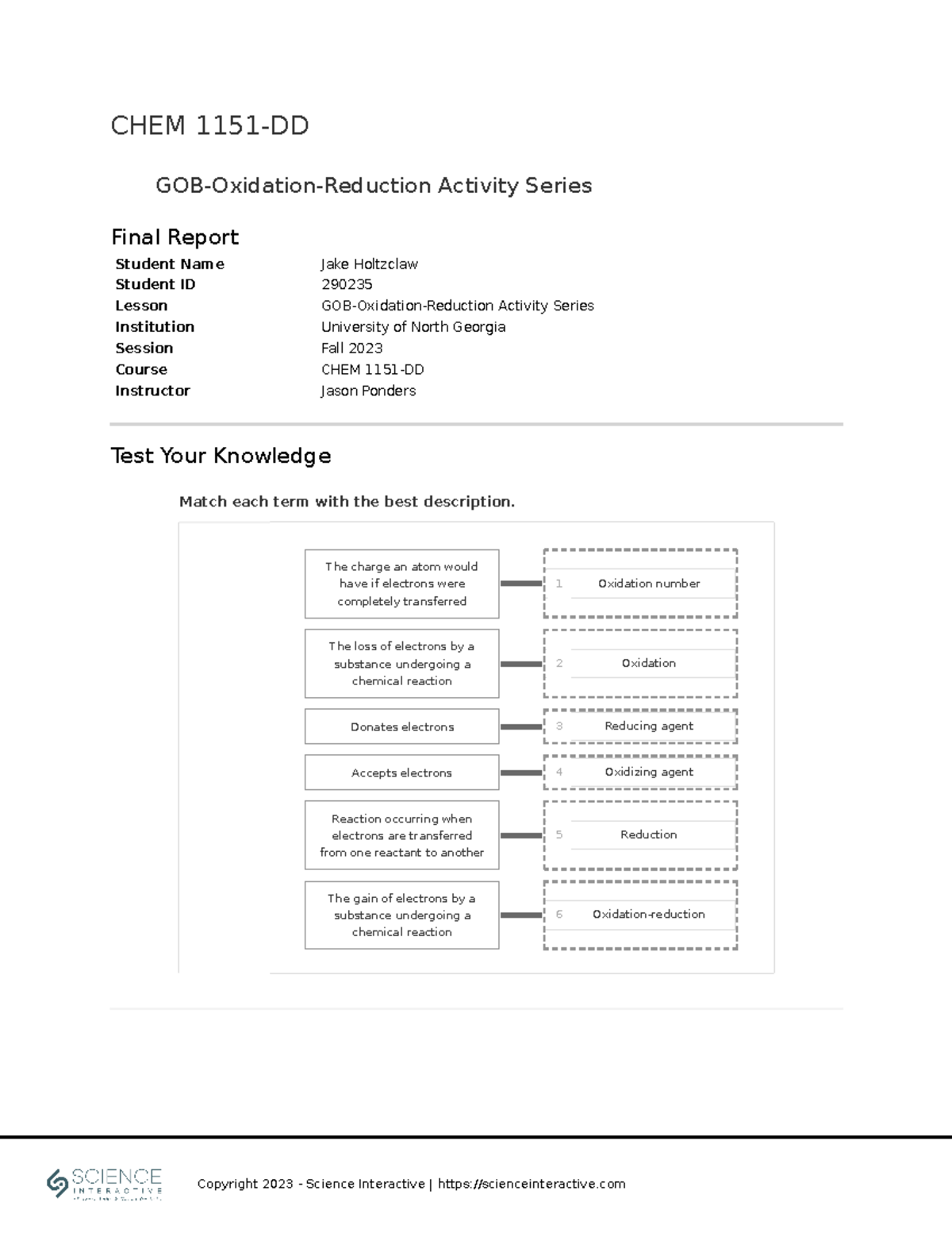 CHEM1151DD Final Report on GOB-Oxidation-Reduction Activity Series ...