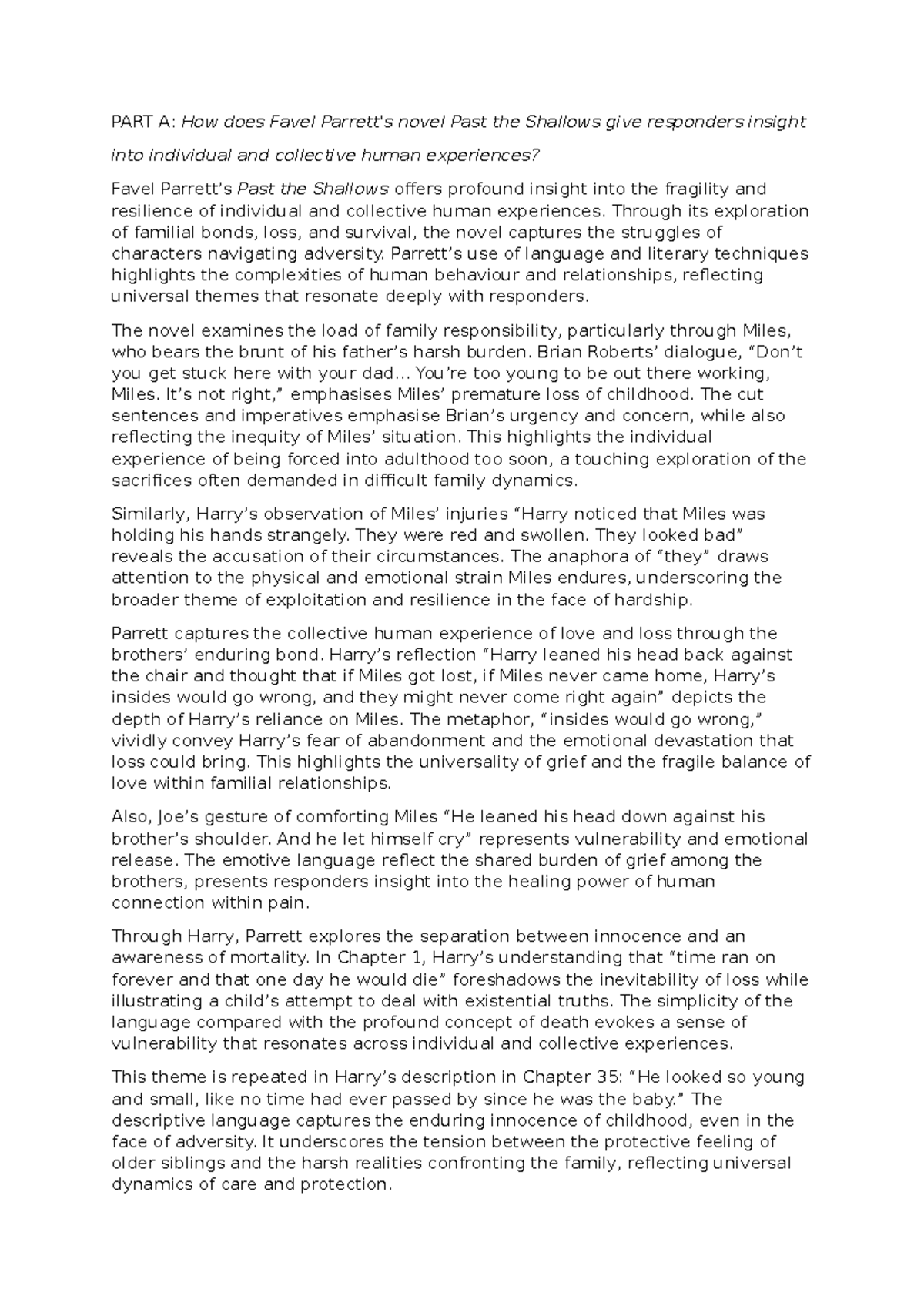 English draft - PART A: How does Favel Parrett's novel Past the ...