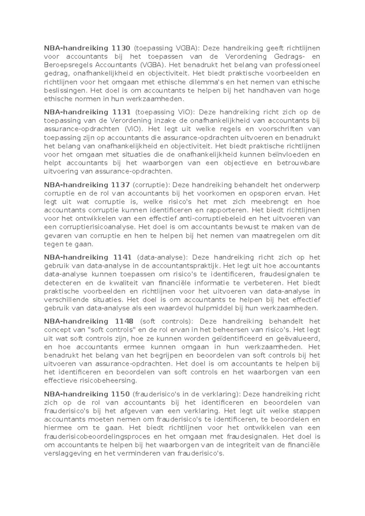 Samenvatting NBA Handreikingen voor Accountants (1130-1151) - Studeersnel