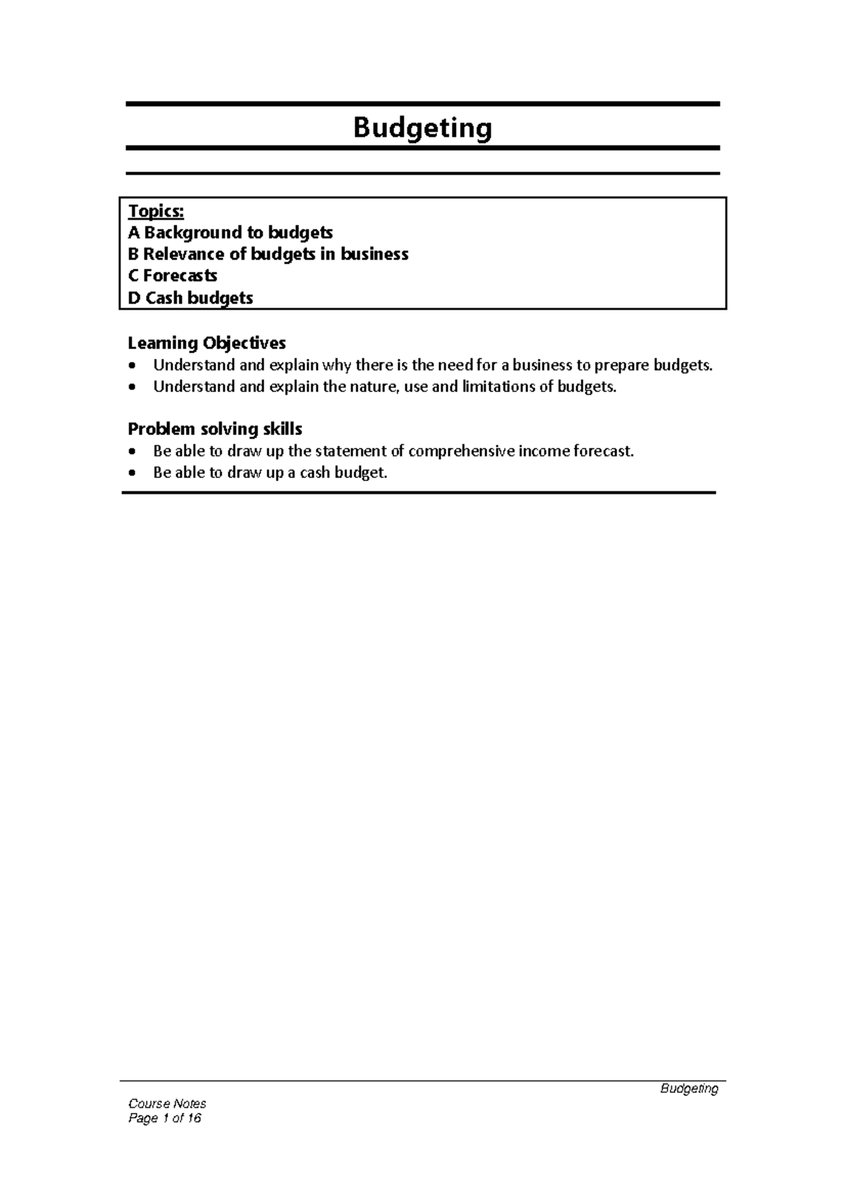 Week 20 & 22 Budgeting Course Notes: Understanding Cash & Income ...