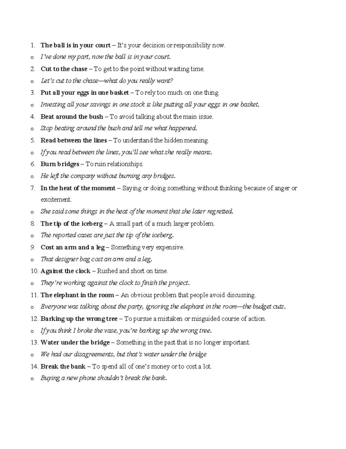 Unit 1 - Advanced Idioms: Understanding Common Expressions - Studocu