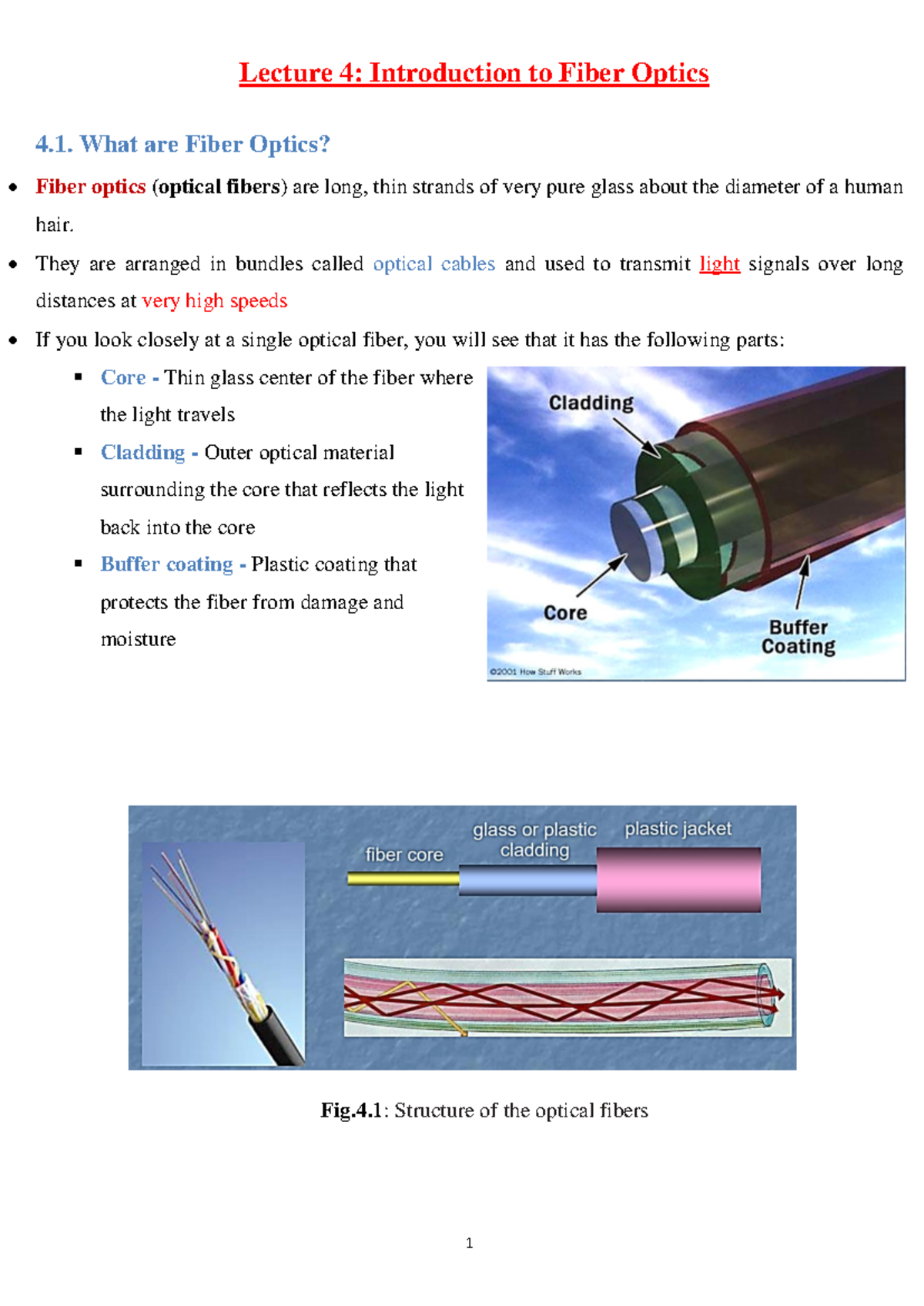 المحاضرة الرابعة: مقدمة في الألياف الضوئية - هندسة طبية حيوية - Studocu