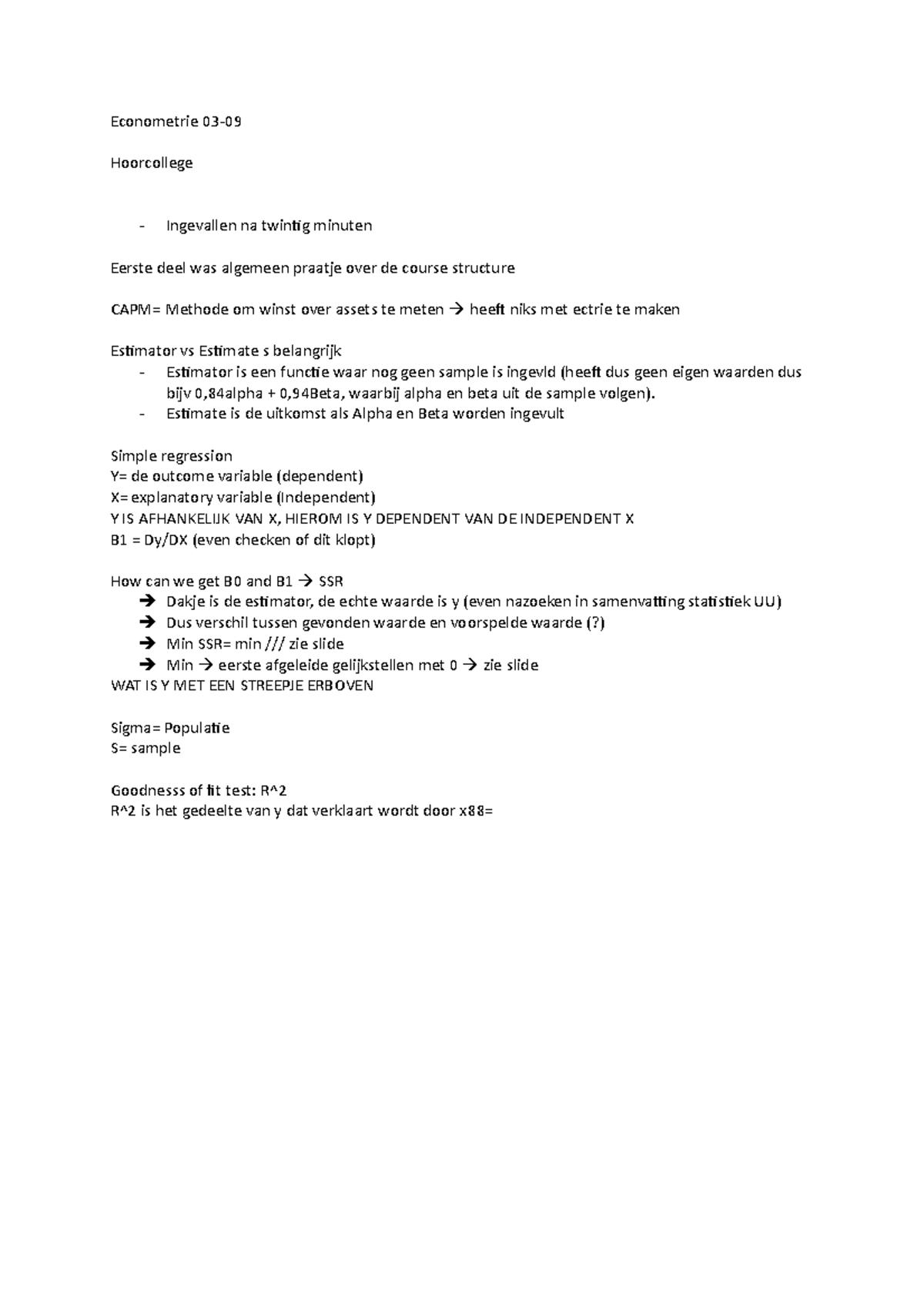 Econometrics 03-09: Lecture & Tutorial Notes Week 1 Insights - Studeersnel