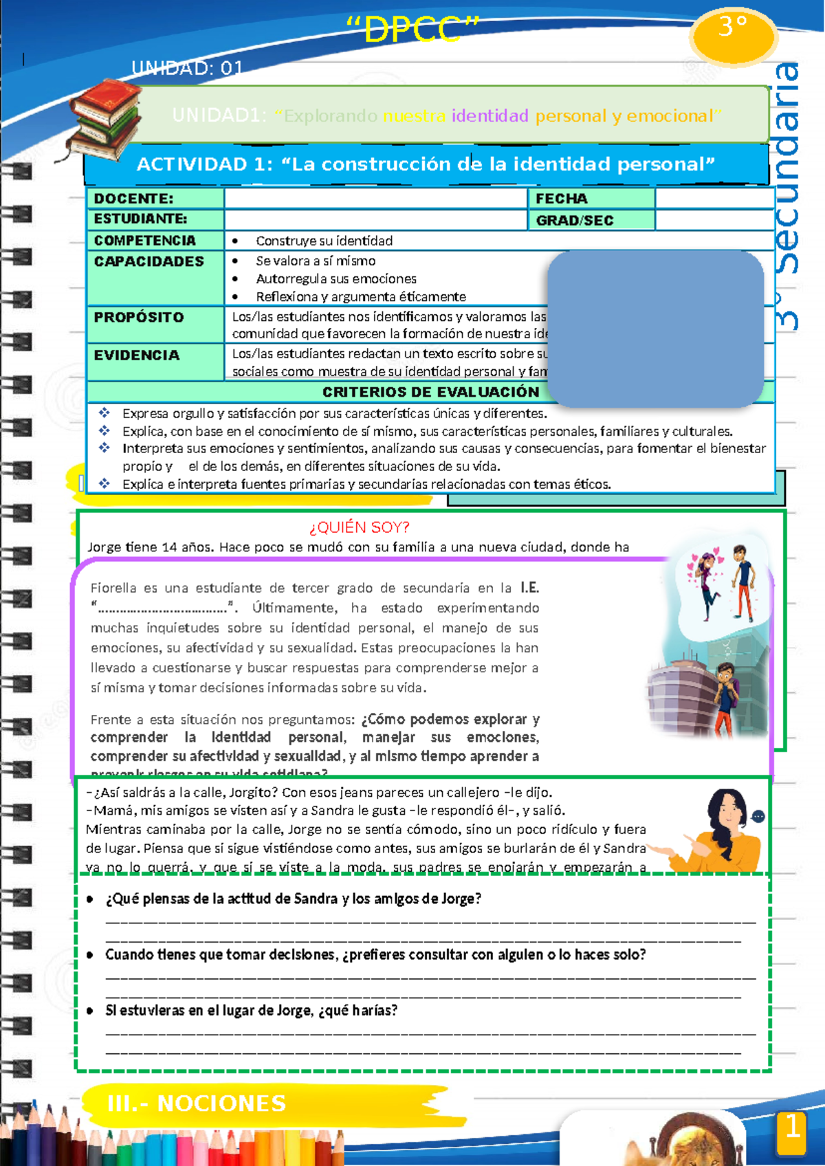 3° DPCC -ACTV.01-UNID.1 2025 - ACTIVIDAD 1: “La construcción de la identidad personal” 3 ...