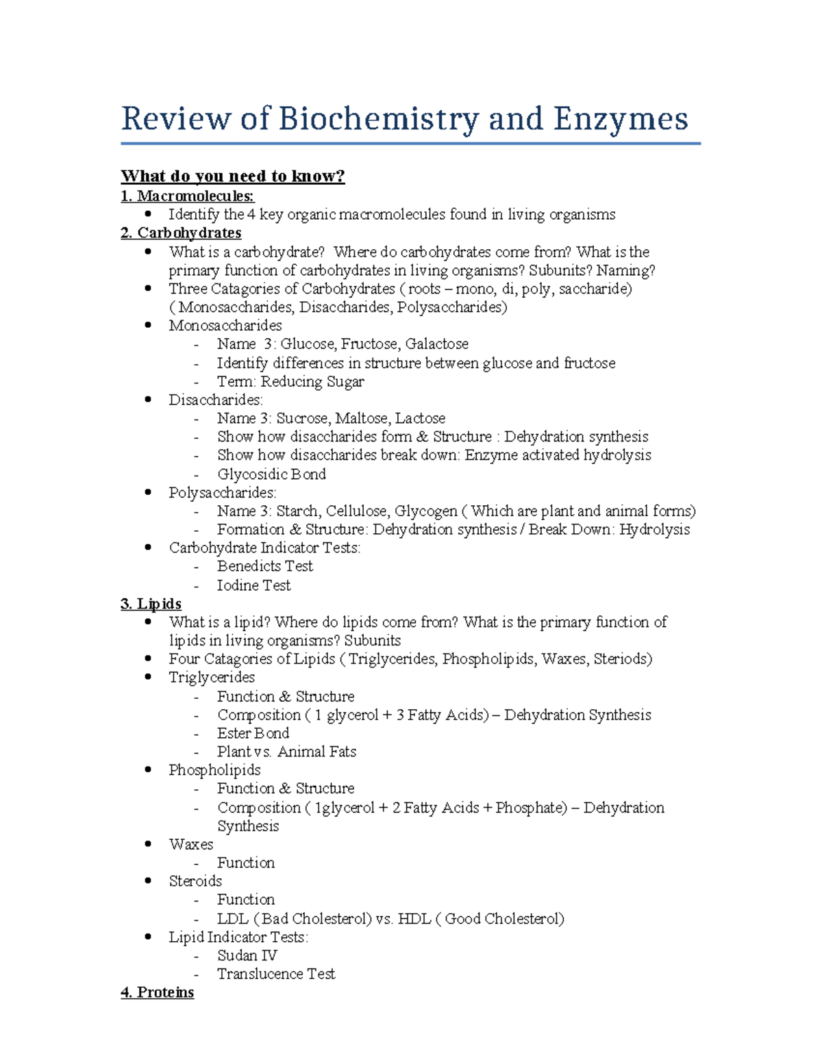 Review of Biochemistry & Enzymes: Key Concepts and Insights - Studocu
