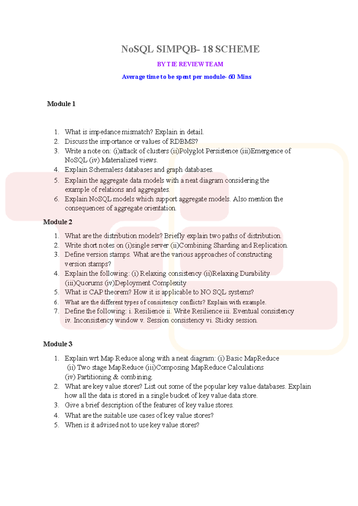 NoSQL SIMPQB - Comprehensive Module Review & Key Concepts - Studocu