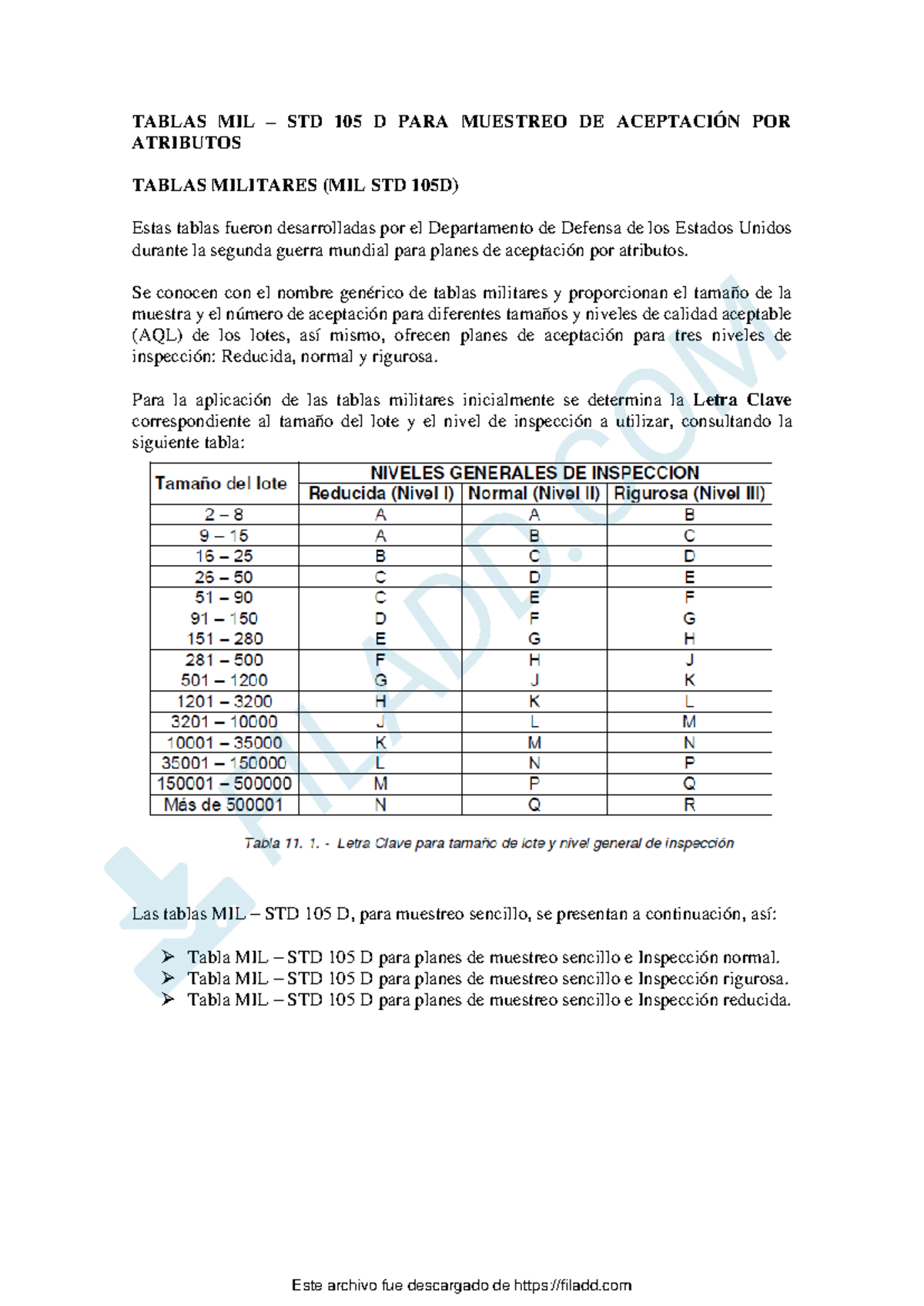 FT 43BP 46 Tablas MIL STD 105D para Muestreo por Atributos - Studocu