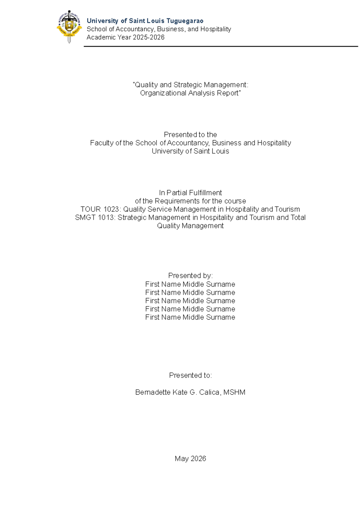 TOUR 1023 & SMGT 1013: Org Analysis & Strategic Management Template ...
