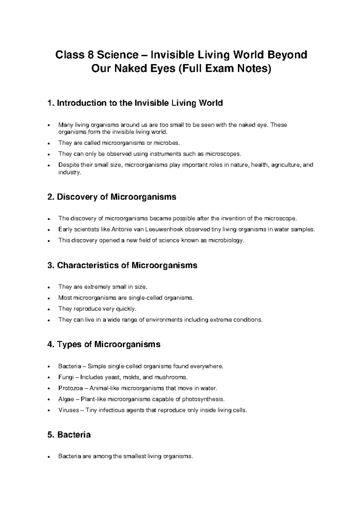 Class 8 Science: Invisible Living World Full Exam Notes - Studocu