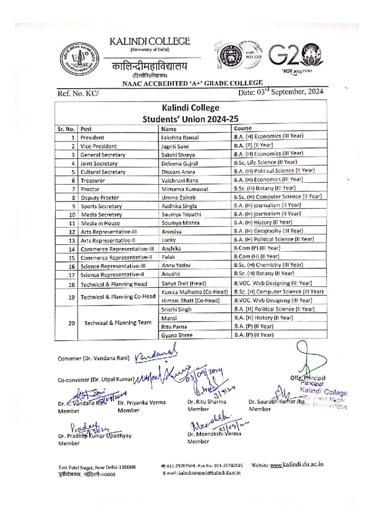 Kalindi College Student Union Elections 2024-25 G2 - Studocu