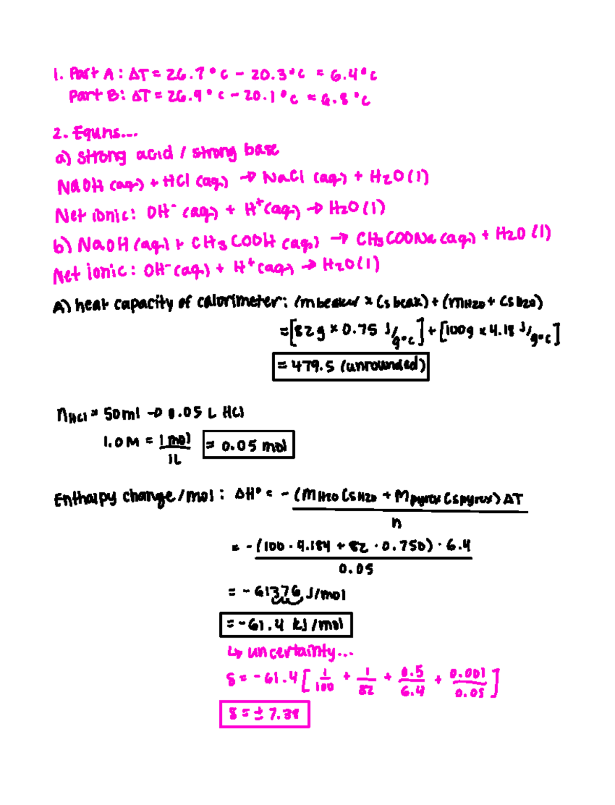 Enthalpy of Neutralization Experiment in CHEM Lab (CHEM 101) - Studocu