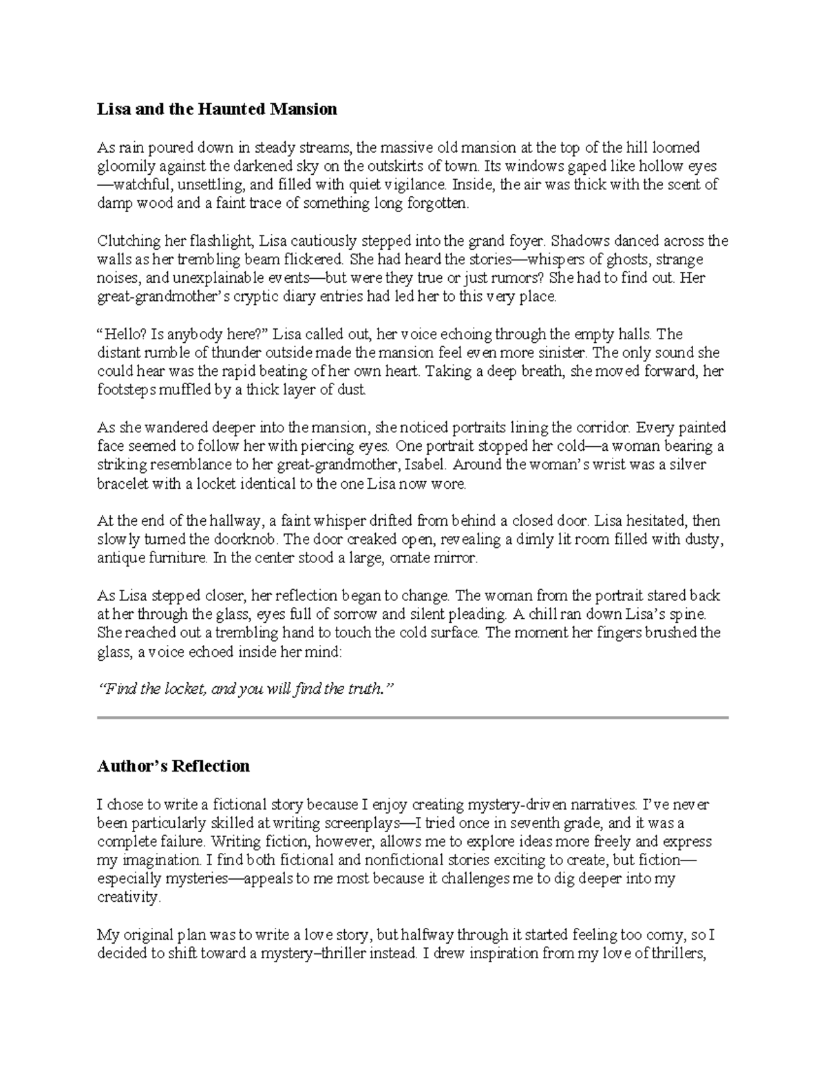 Lisa and the Haunted Mansion: A Thrilling Fictional Journey - Studocu