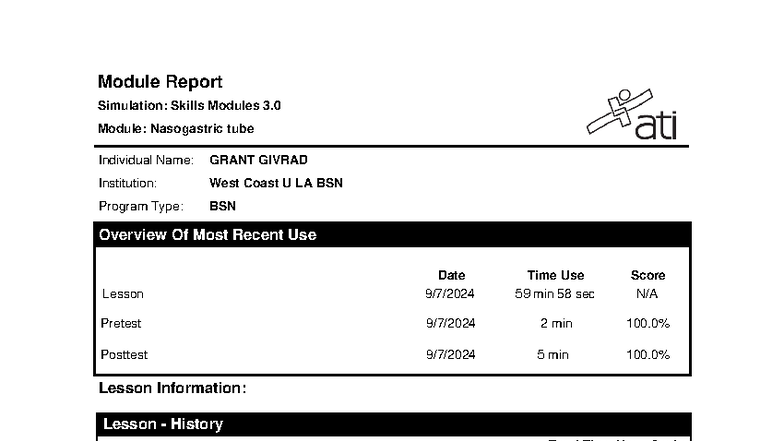 BSN Module Report: Skills Module 3.0 - Nasogastric Tube - Studocu