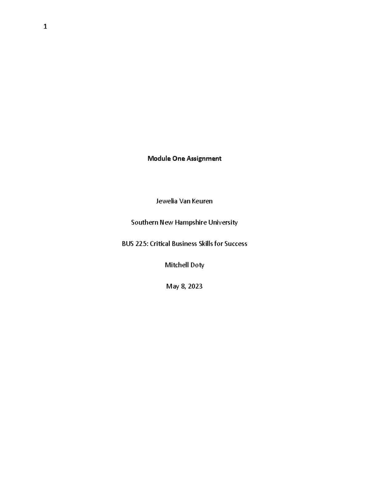 BUS225 Module One Assignment - Module One Assignment Jewelia Van Keuren ...