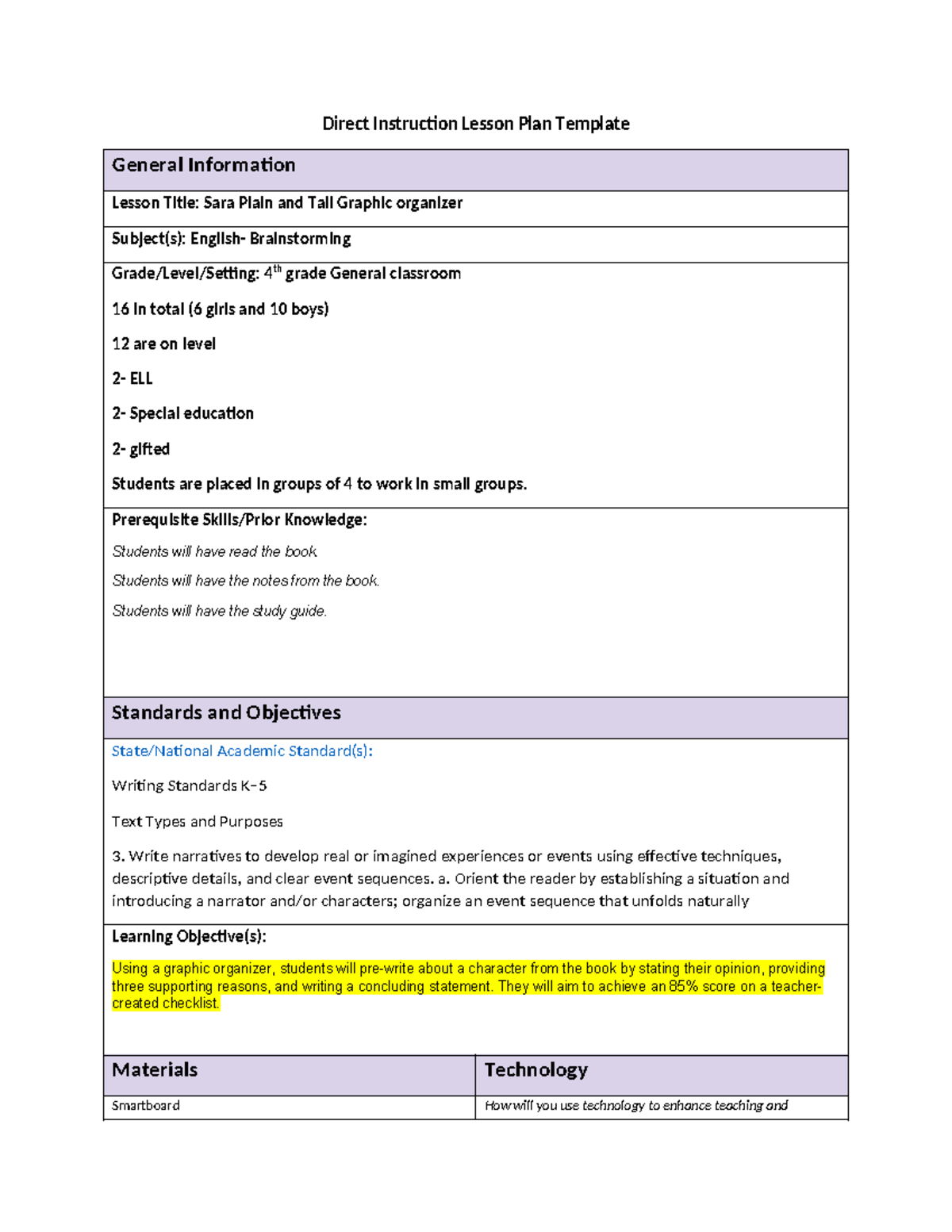 C365 task 1-sheila dilley - Direct Instruction Lesson Plan Template General Information Lesson ...