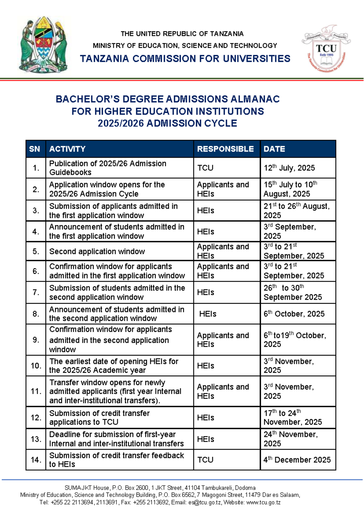 Tanzania Degree Admissions Almanac 2025-2026 - Studocu