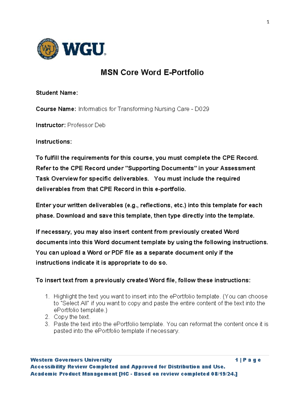 WGU D029 Informatics CPE Record and Reflection Summary - Studocu