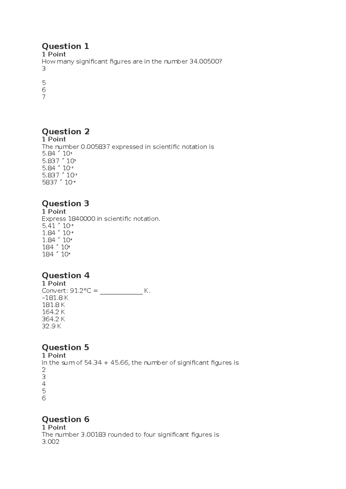 SCI 101 - Midterm Study Questions on Significant Figures & Notation - Studocu