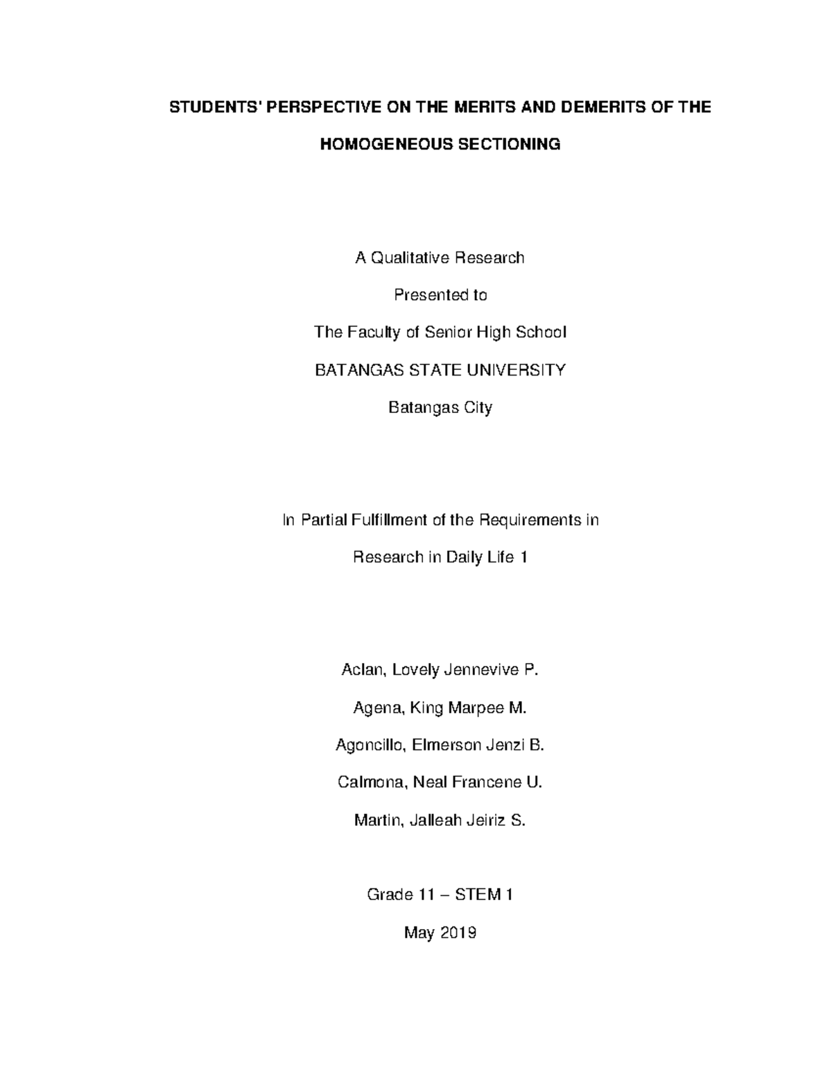 STEM 1 - Group 5 - sdsadsad - STUDENTS' PERSPECTIVE ON THE MERITS AND DEMERITS OF THE ...