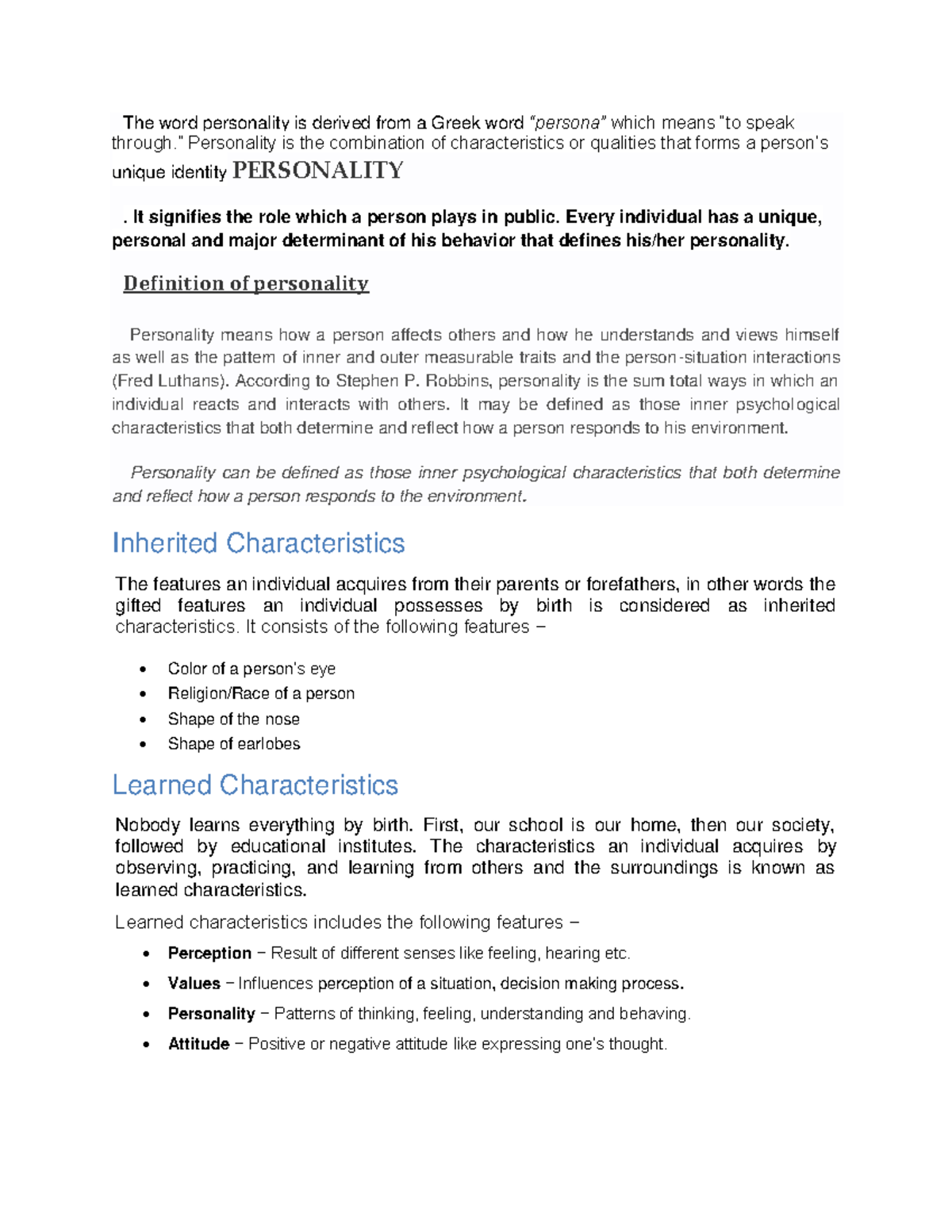 MBA Personality Study - Inherited vs Learned Traits and Perception ...
