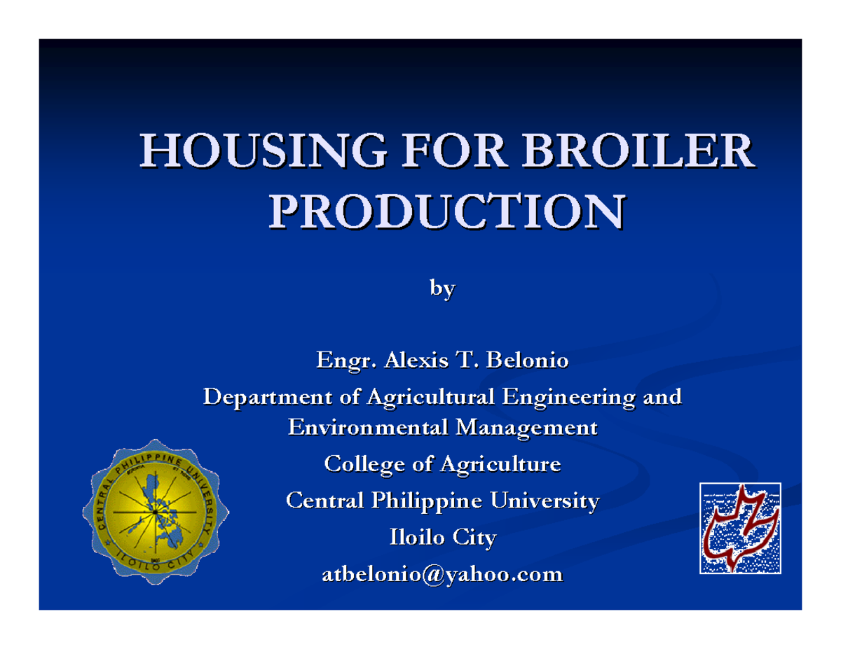 Chapter 03 - Housing and Structural Requirements for Broilers - Studocu