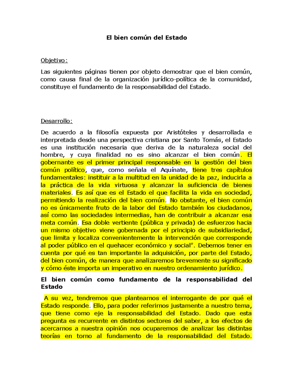 La responsabilidad del Estado y el bien común: análisis crítico - Studocu