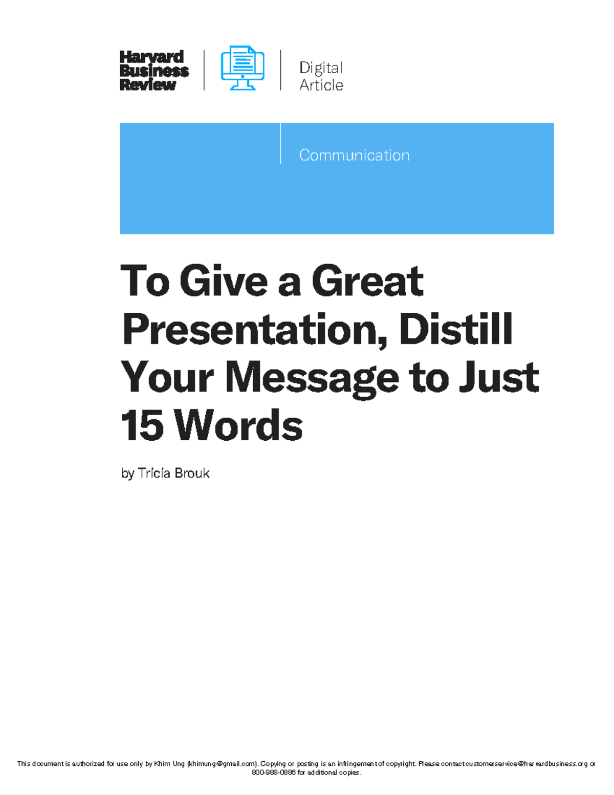 To Give a Great Presentation: Mastering Your Message in 15 Words - Studocu