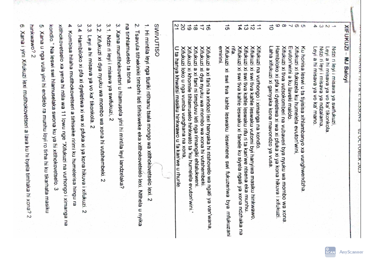 Xitsonga Grade 12 Study Notes: Xifukuzi and Its Significance - Studocu