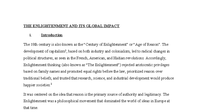 THE ENLIGHTENMENT AND ITS GLOBAL IMPACT: A Study Guide - Studocu