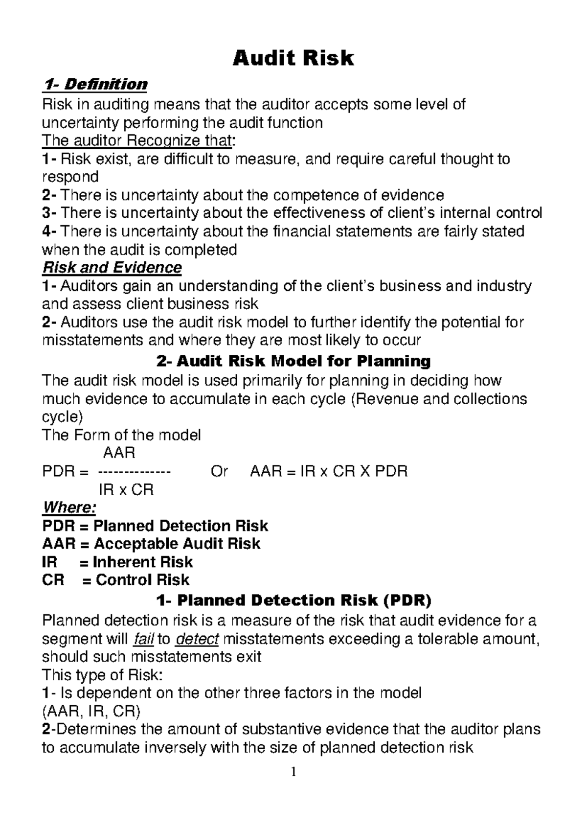 Ch.2 Audit Risk: Understanding Risk and Materiality in Auditing - Studocu