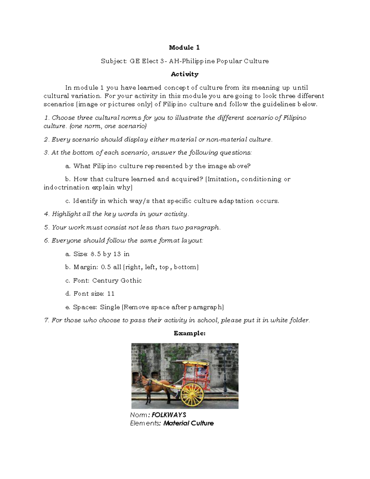 Module 1- Activity - Module 1 Subject: GE Elect 3- AH-Philippine ...