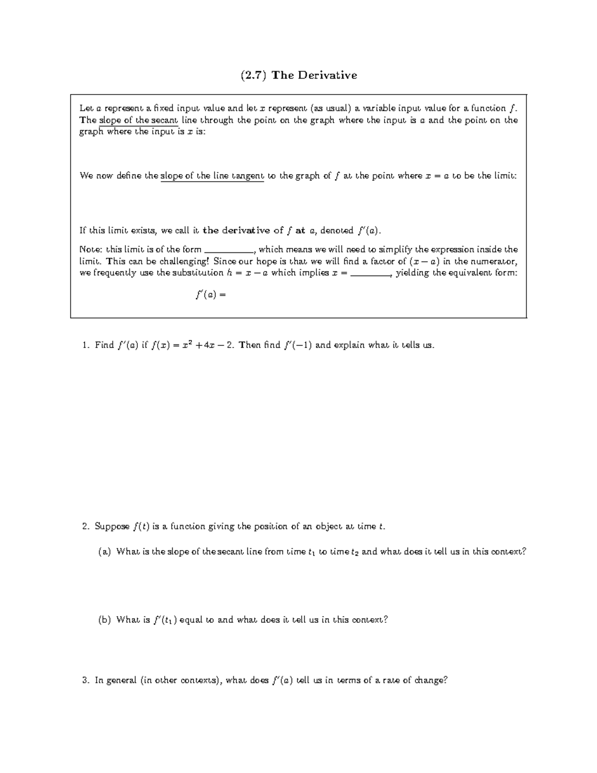 (2.7) Definition of the Derivative and Its Applications - Studocu