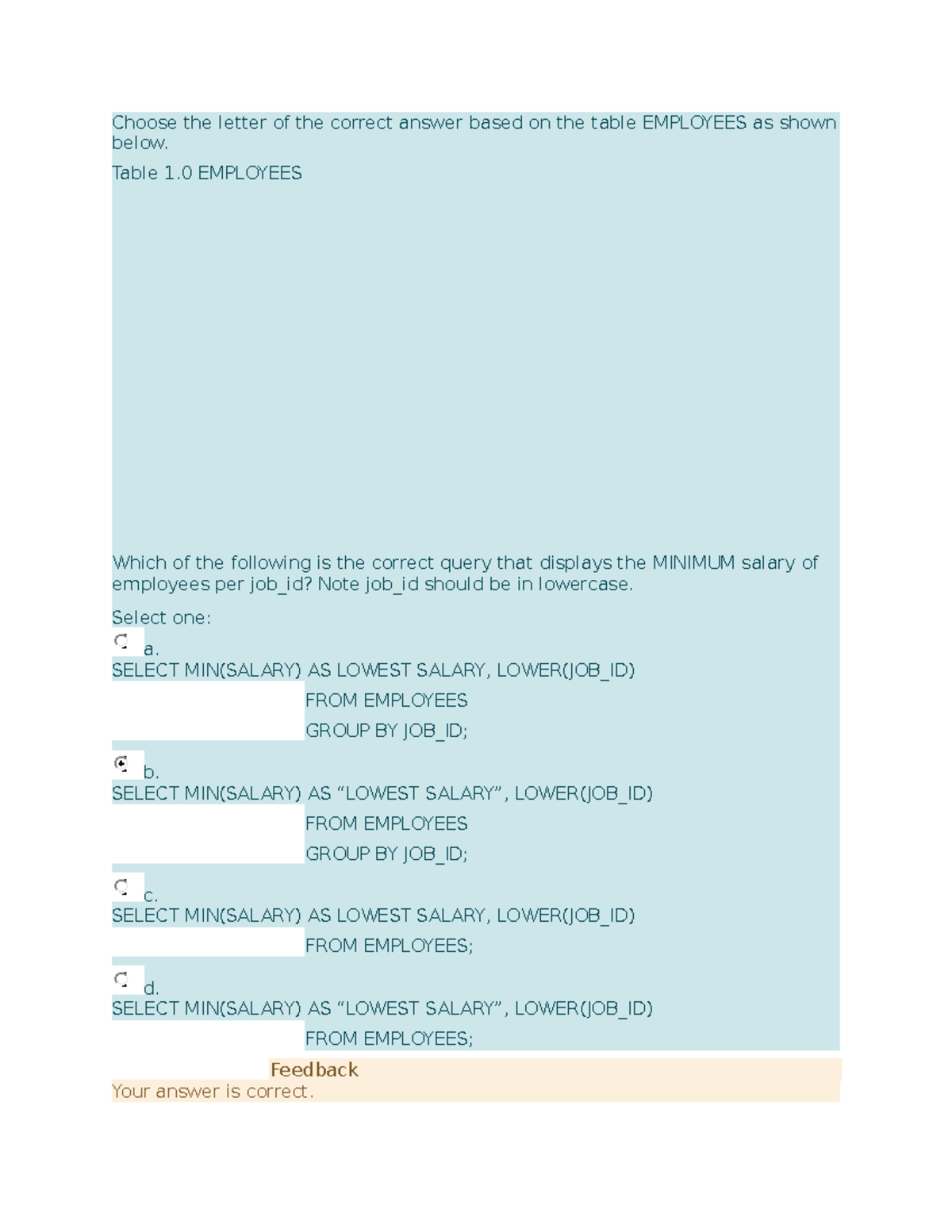 DBMS 1 (Oracle) Quiz: SQL Queries on Employee Salaries and Jobs - Studocu