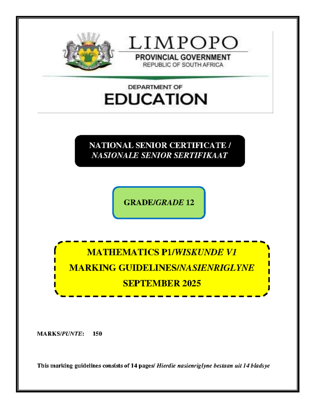 Mathematics Gr 12 P1 Marking Guidelines - Sept 2025 - Studocu