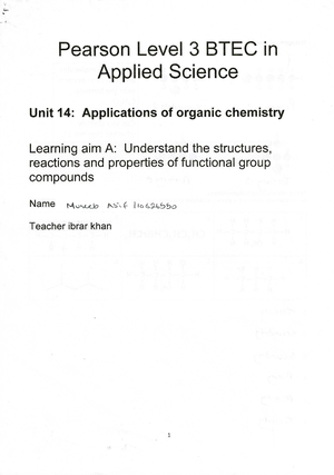 Unit 14 Assignment A - Unit 14: Applications of Organic Chemistry ...