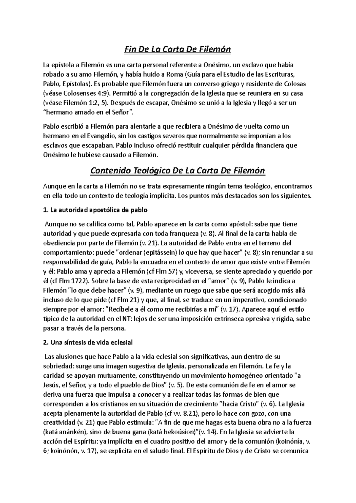 Carta De Filemón - Resumen - Fin De La Carta De Filemón La epístola a ...