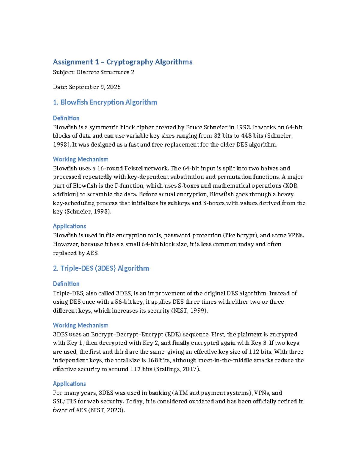 Assignment 1: Cryptography Algorithms in Discrete Structures 2 - Studocu