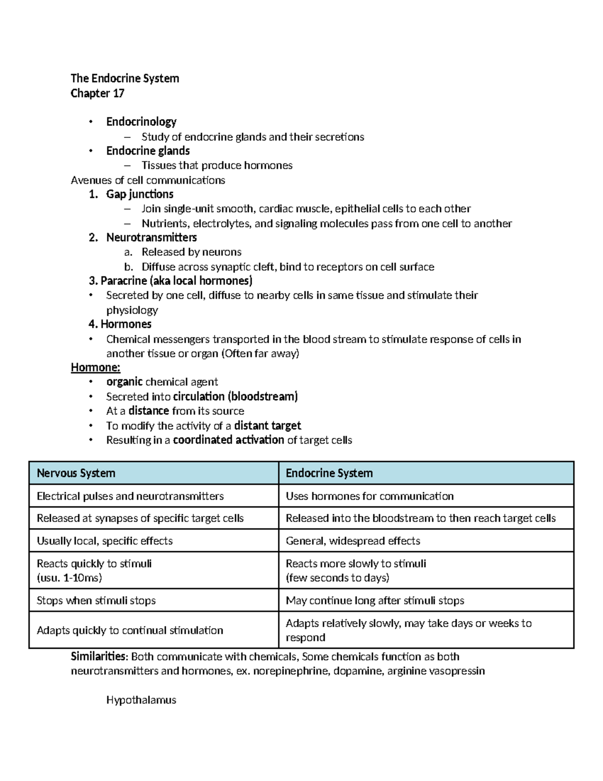 Ch. 17 Endocrine System - Comprehensive Study Notes - Studocu