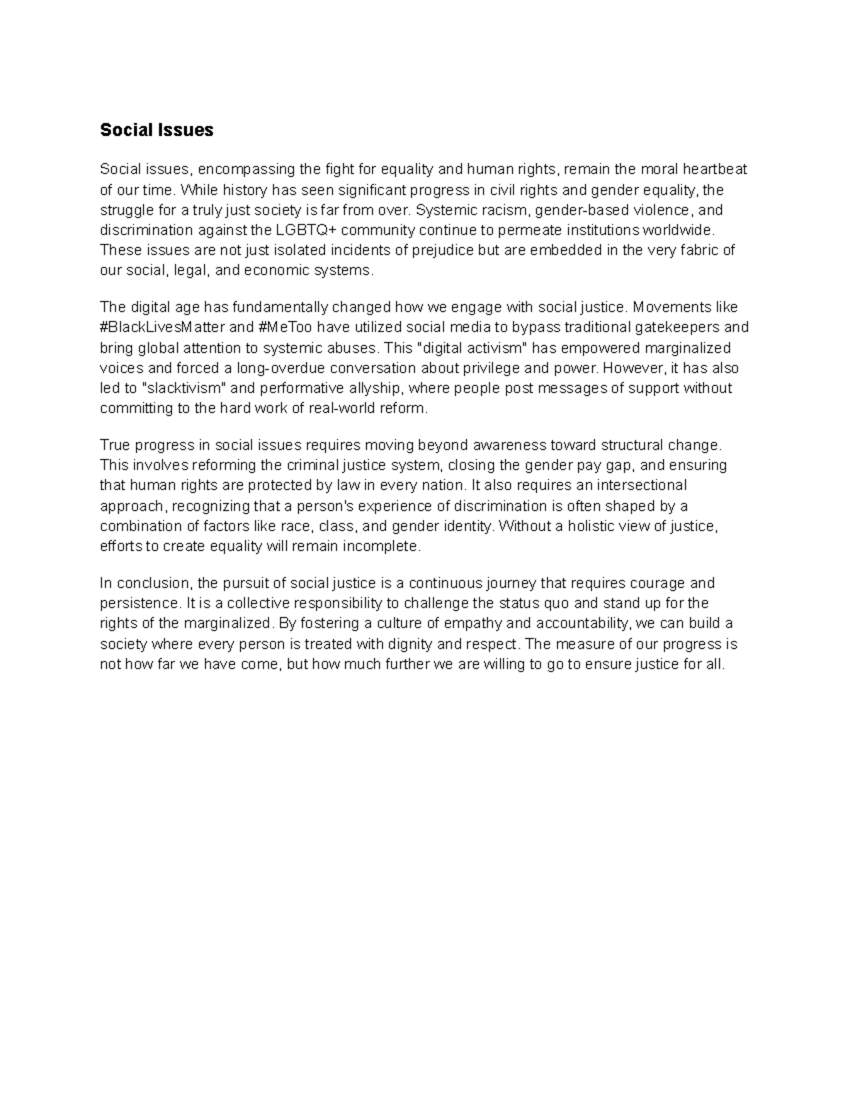 Social Issues: The Ongoing Fight for Equality and Justice - Studocu