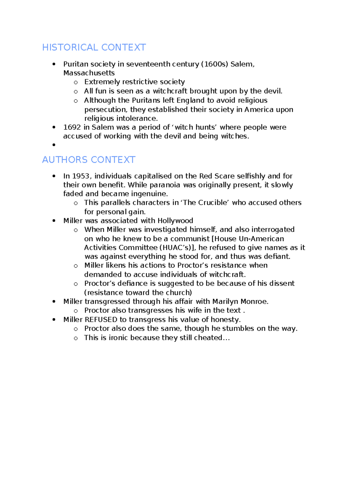 HIST 101: Historical & Author Context in "The Crucible" Analysis - Studocu