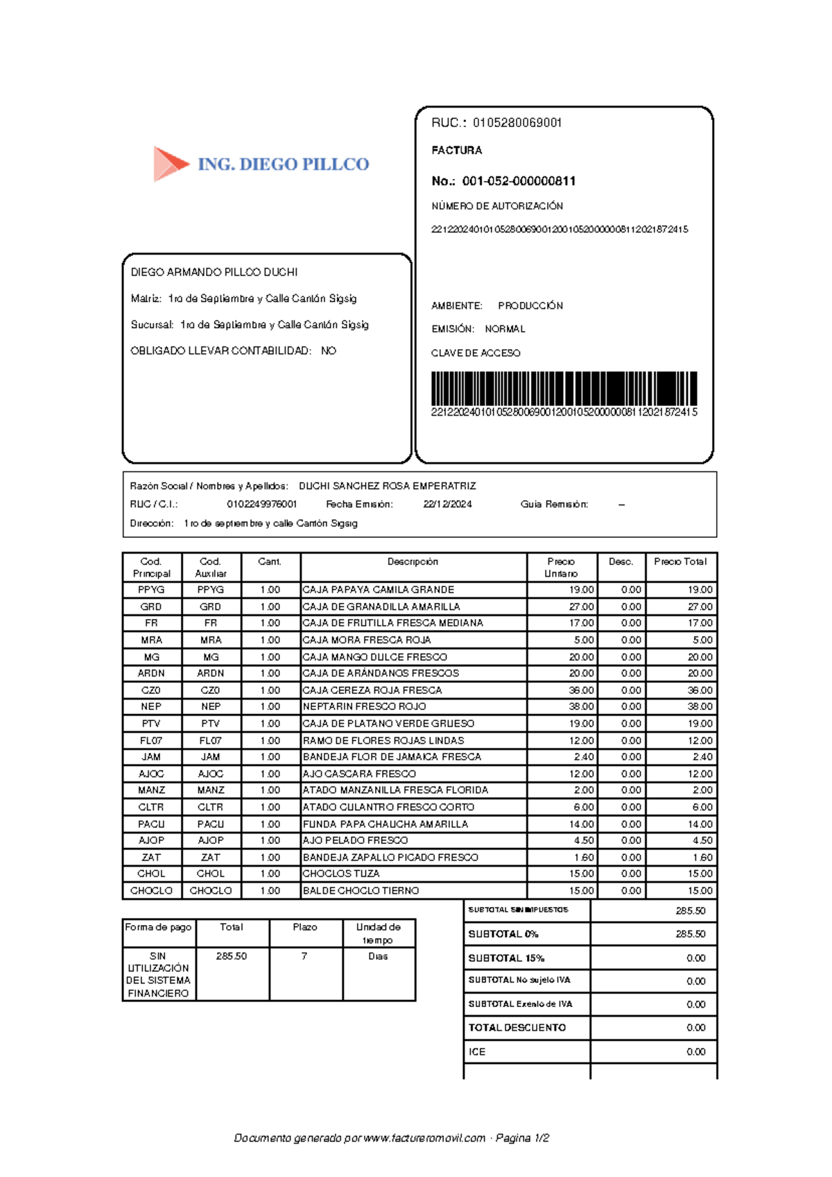FA 001 052 000000811 - apuntes - DIEGO ARMANDO PILLCO DUCHI Matriz: 1ro ...