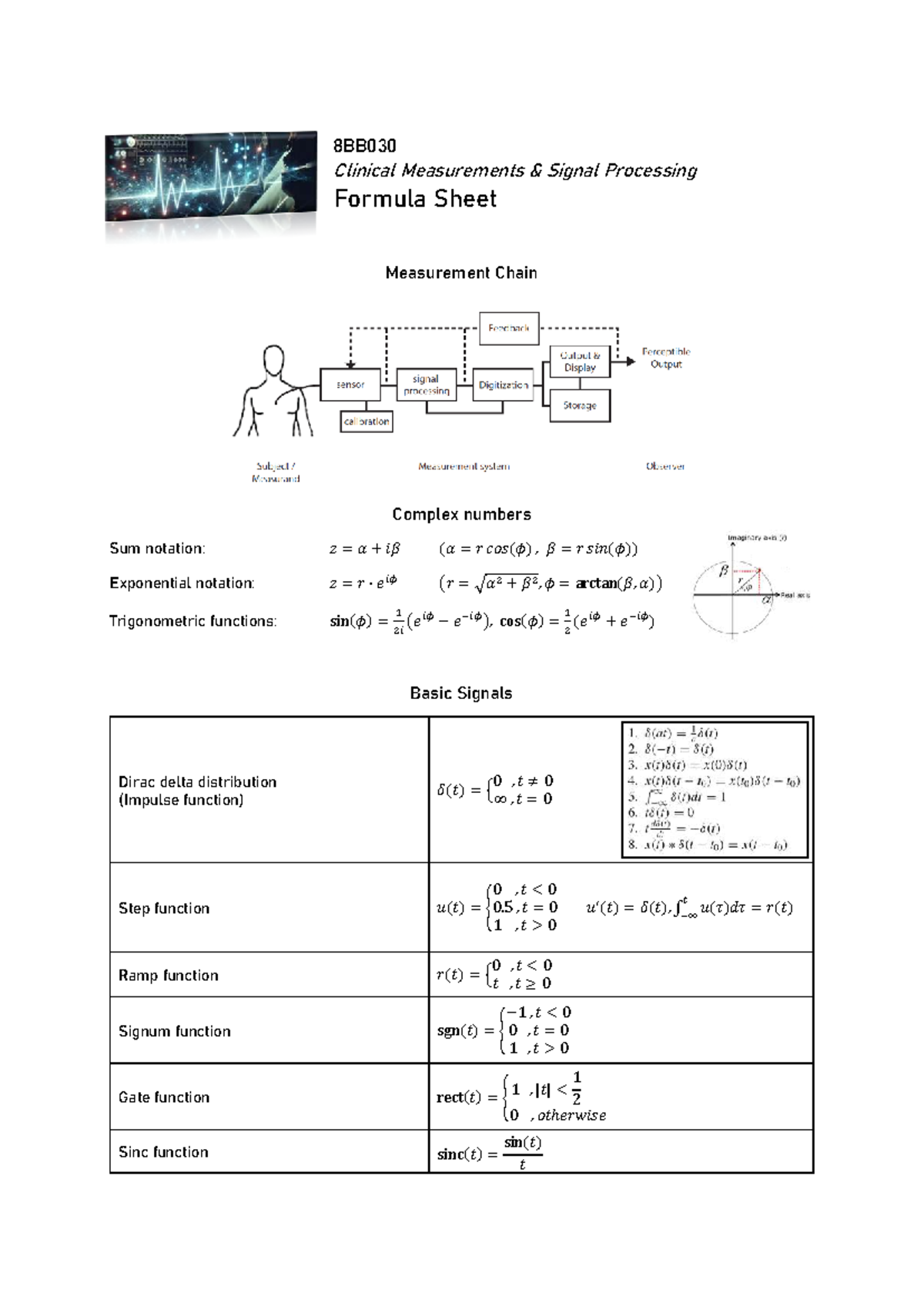 Formula Sheet for Clinical Measurements (8BB030) 2025 - Studeersnel