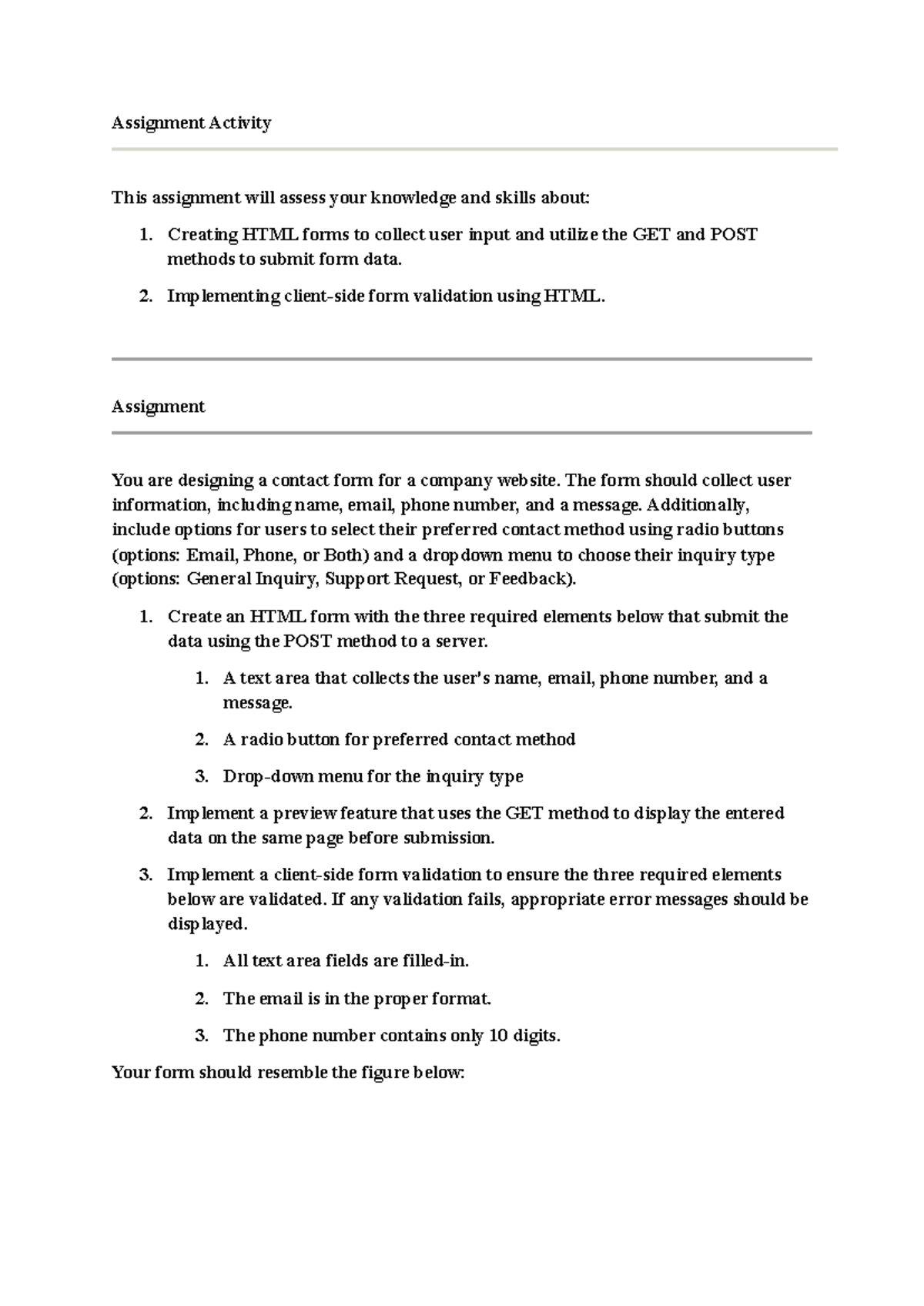 Week 3 Assignment: Designing an HTML Contact Form - Studocu