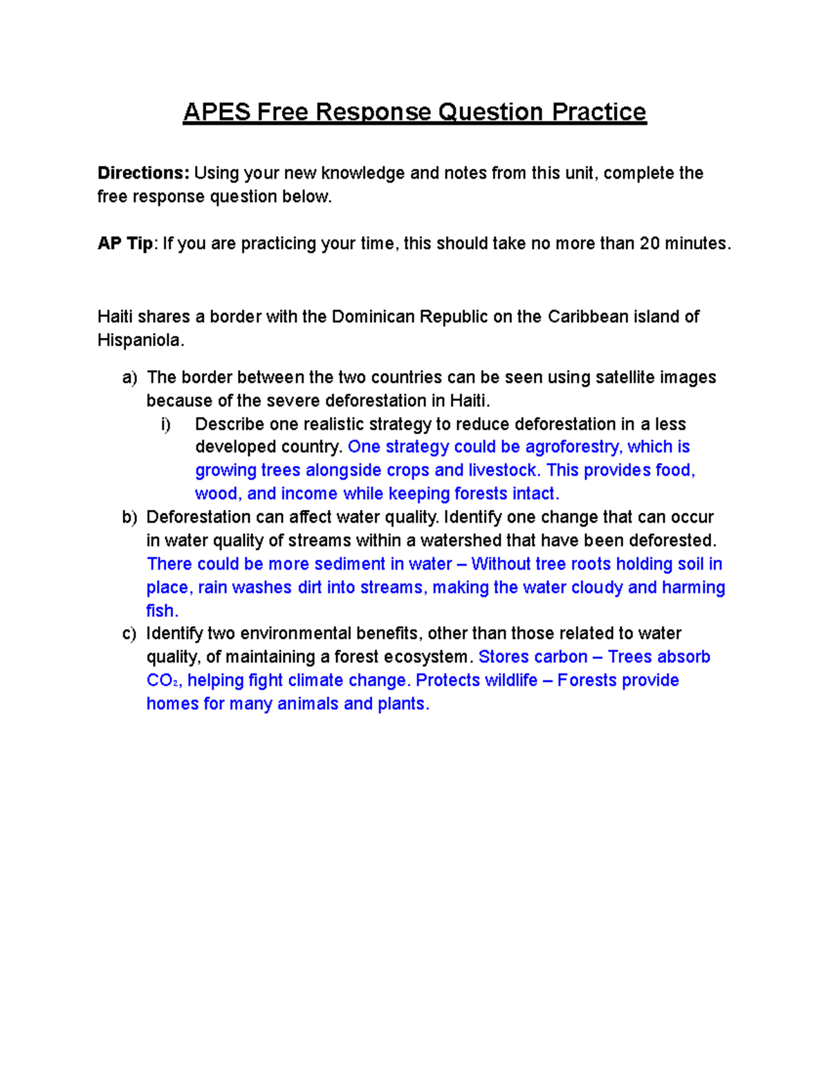APES U4 L1 Free Response Question Practice and Strategies - Studocu