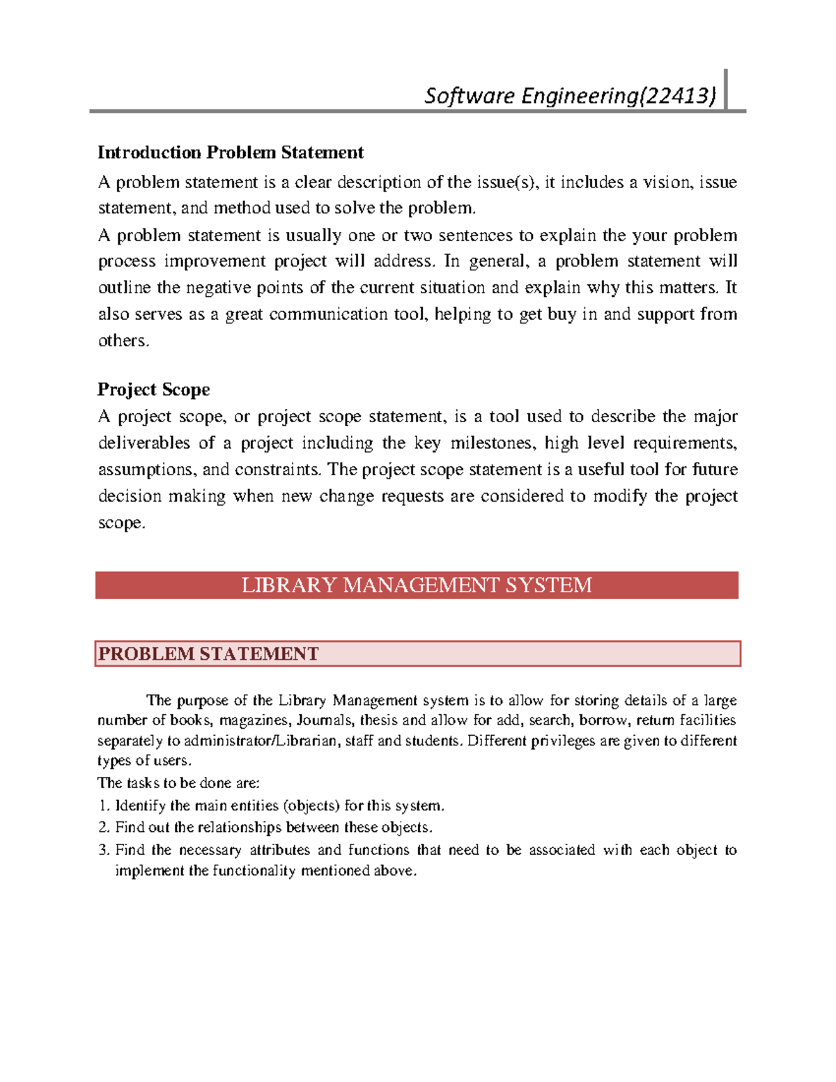 22413 Software Engineering Lab Manual Answer - Introduction Problem ...