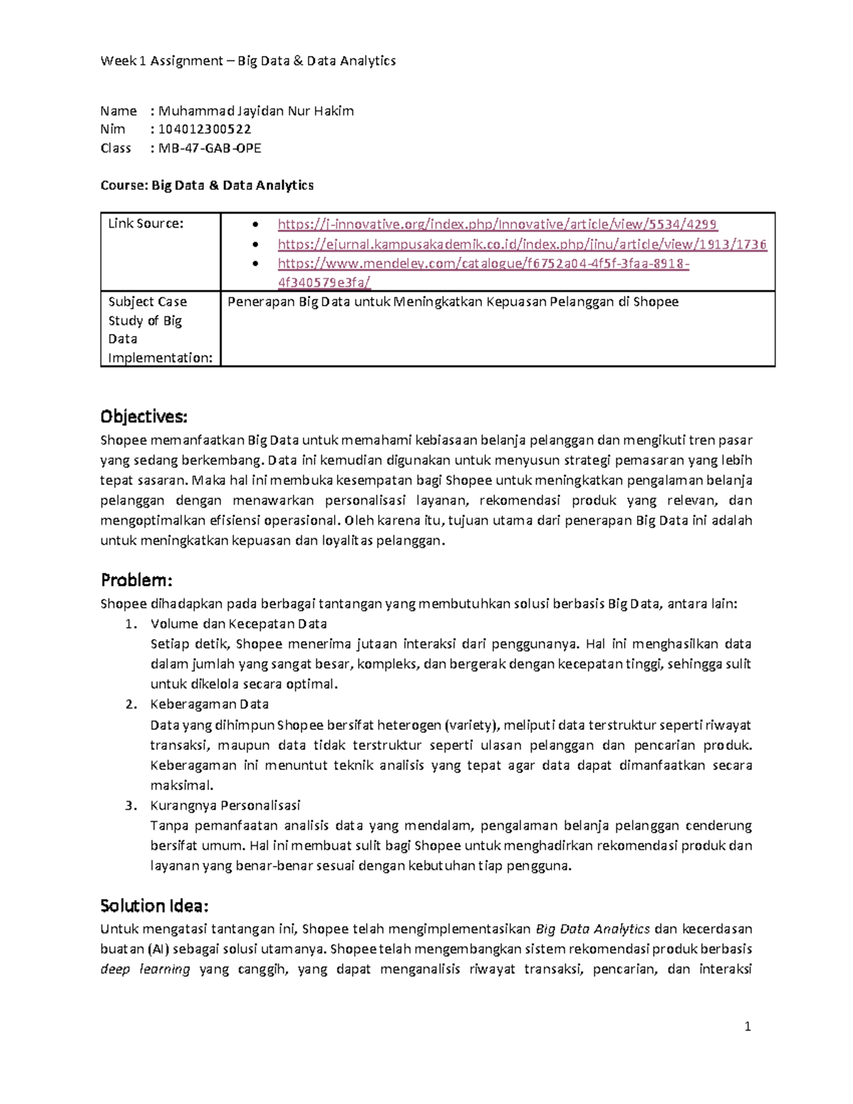 Assignment Week 1 BBDA - Case Study on Big Data at Shopee - Studocu
