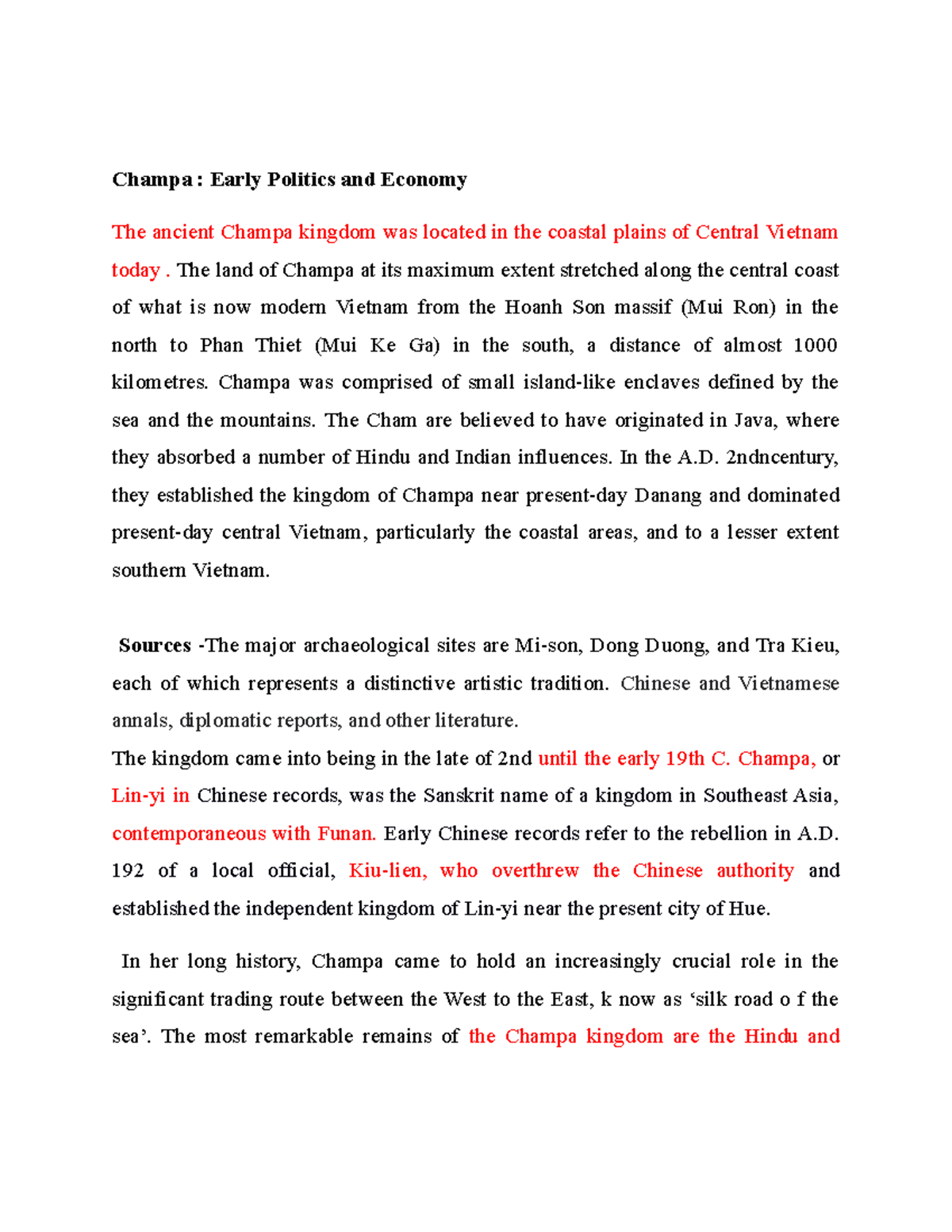 Champa Kingdom: Comprehensive Historical Notes and Insights - Studocu